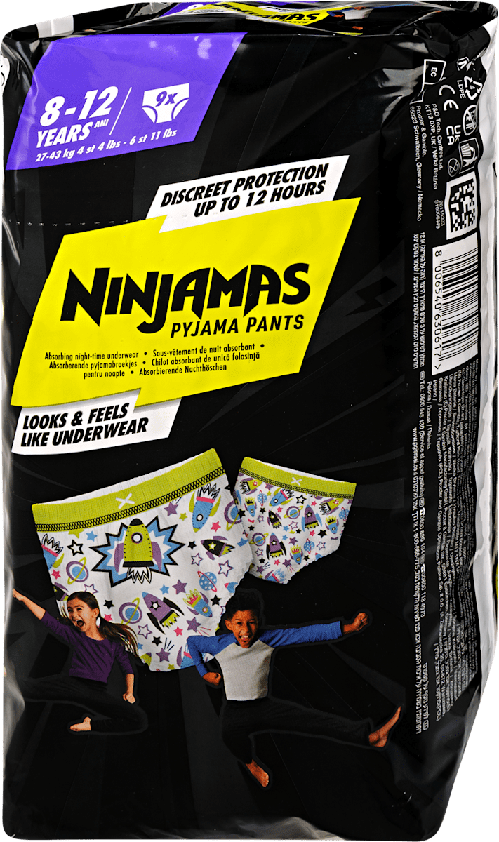 Ninjamas Ninjamas pants, bugyipelenka, 27-43kg, űr, 9 db | dm.hu