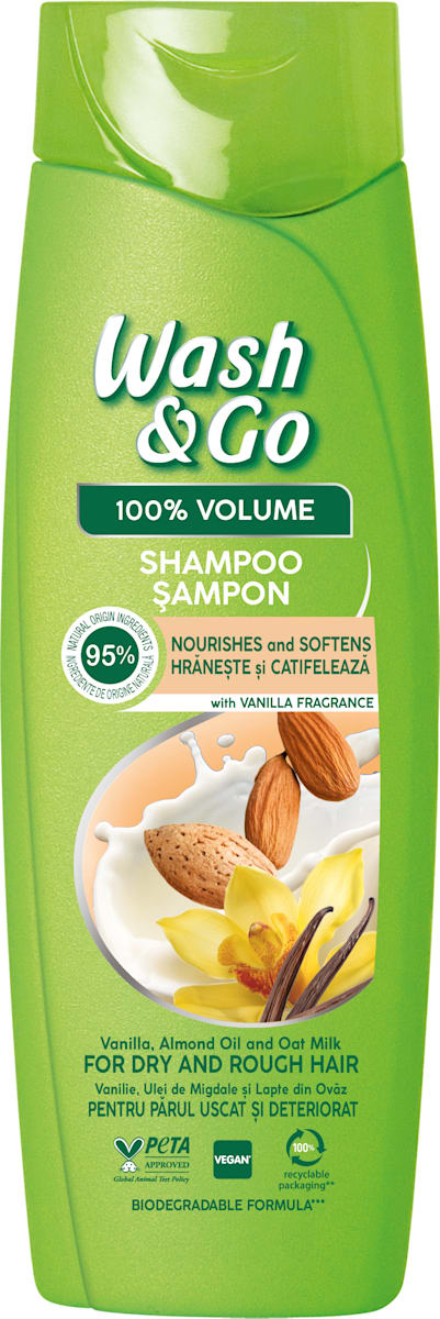 Wash&Go Шампоан за суха коса с ванилия и бадем, 360 ml | dm България