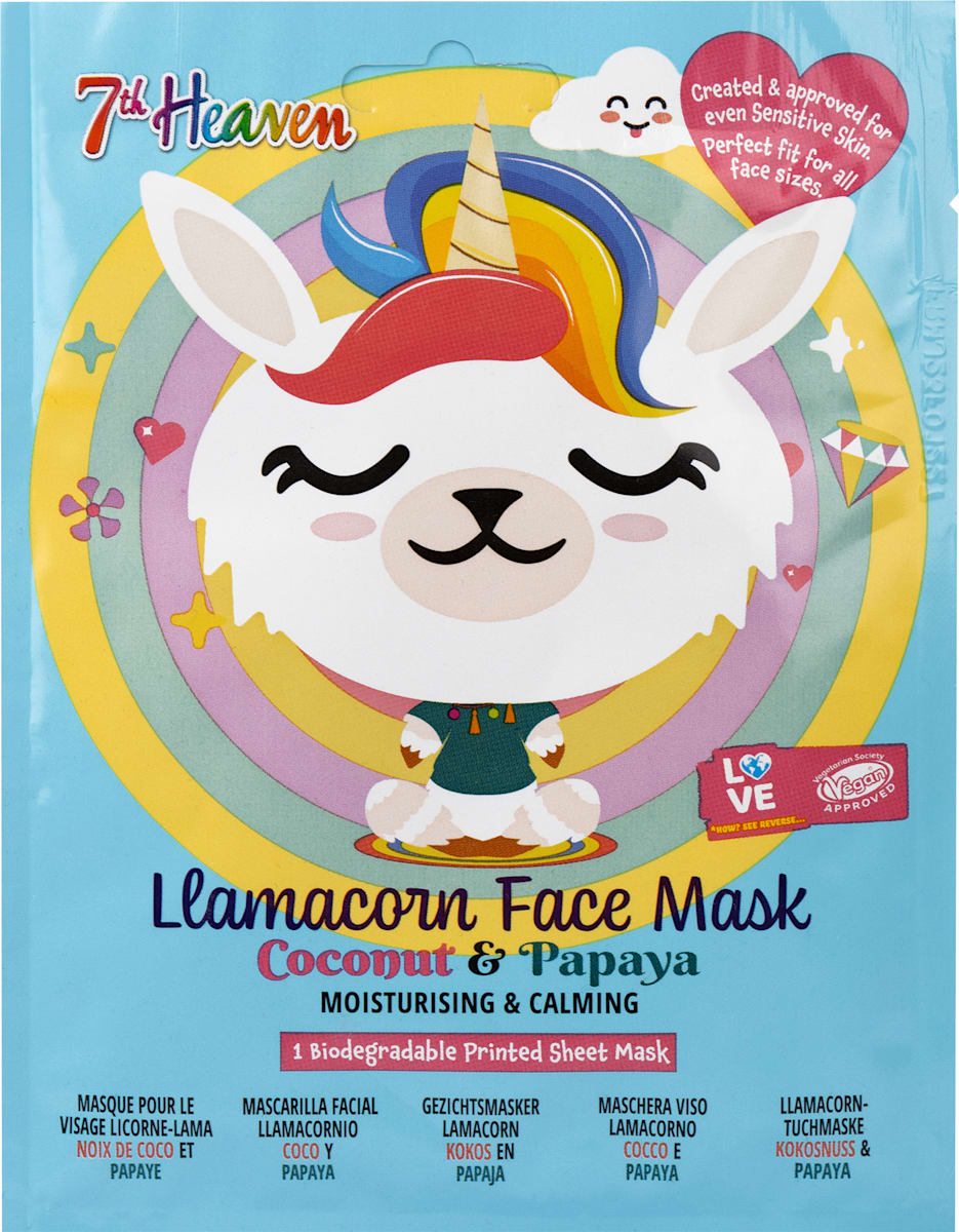 7th Heaven Llamacorn Face maska za lice u maramici – kokos i papaja, 1 ...