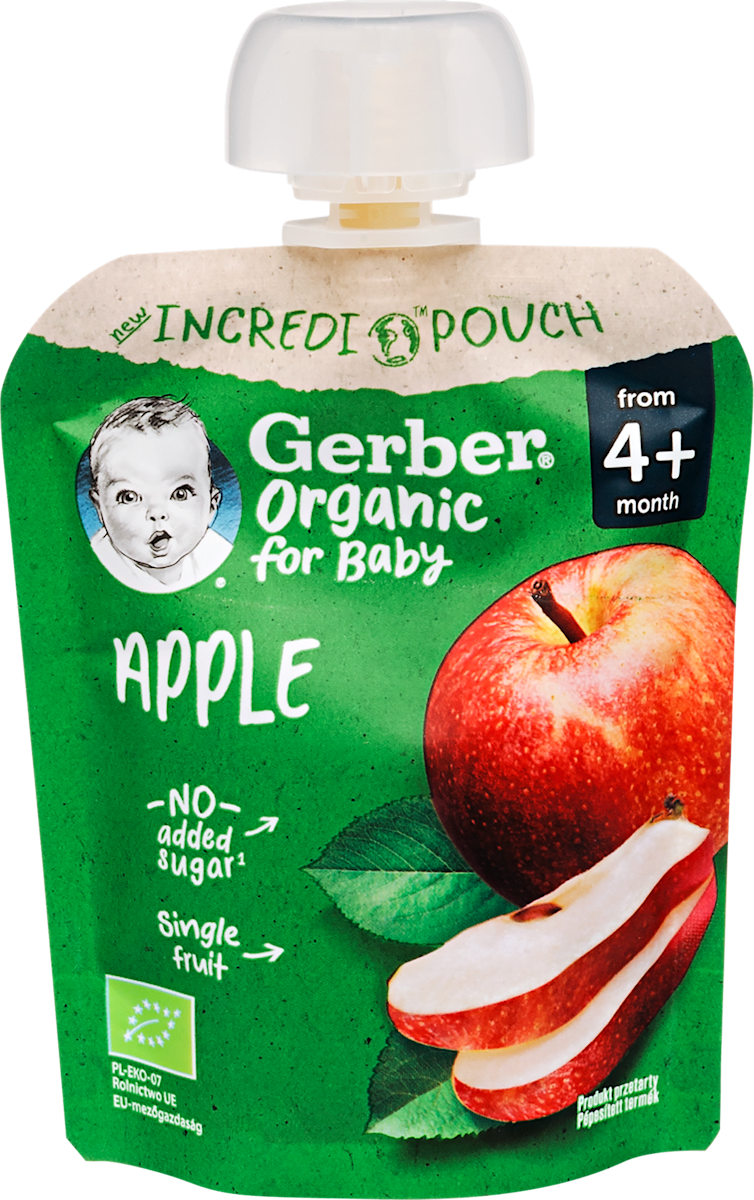 Gerber Organic Bio gyümölcspüré alma 4 hónapos kortól, 80 g | dm.hu