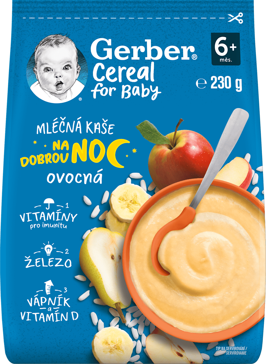 Gerber Cereal Cereal mléčná kaše ovocná na dobrou noc, 230 g | dm.cz
