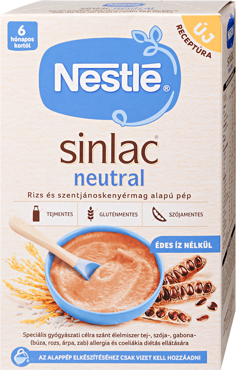 Nestlé Sinlac Neutral rizs és szentjánoskenyérmag alapú pép, 650 g | dm.hu