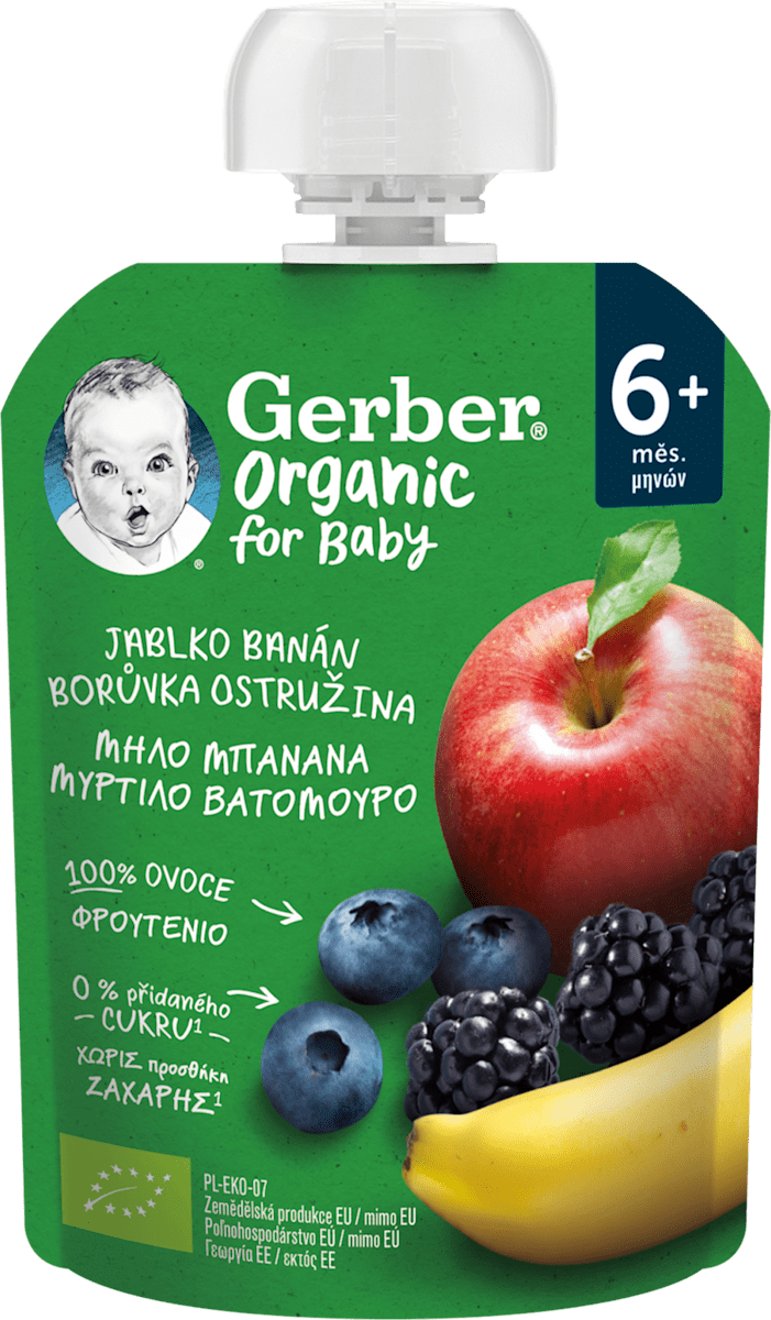 Gerber Organic organic BIO příkrm v sáčku jablko, banán, borůvka a ...
