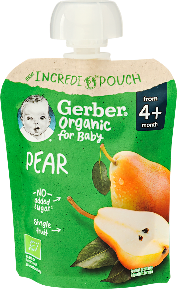 Gerber Organic Bio gyümölcspüré körte 4 hónapos kortól, 80 g | dm.hu