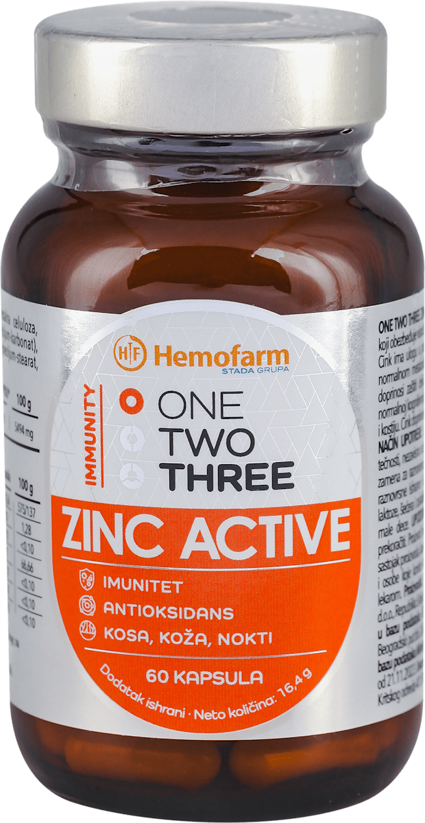 Hemofarm ONE TWO THREE ZINC ACTIV kapsule, 60 kom | dm.rs