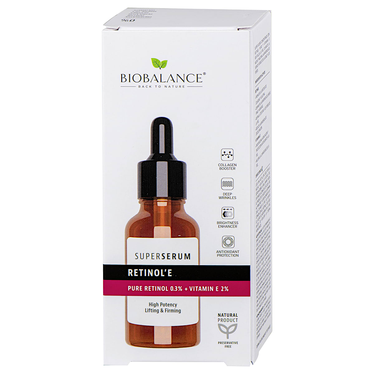 BIOBALANCE Ser pentru față cu retinol și vitamina E, 30 ml | dm.ro