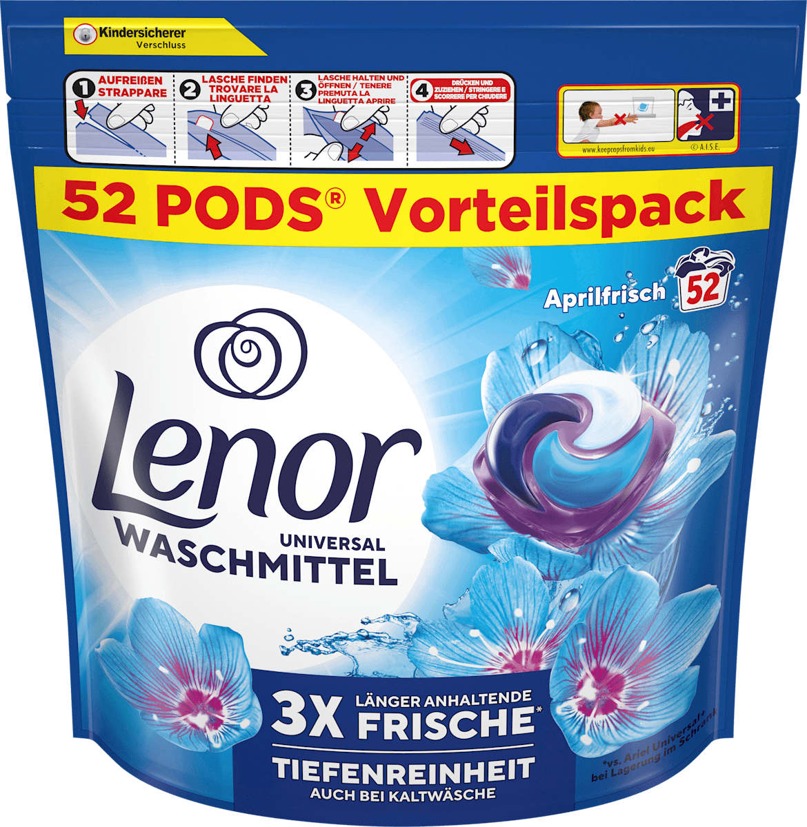 Lenor Vollwaschmittel Pods Aprilfrisch (2x52 Pods), 104 Wl dauerhaft günstig online kaufen | dm.de