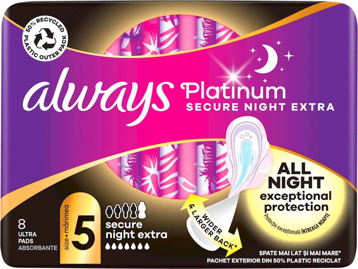 always vložky Platinum Secure Night Extra, 8 ks | dm.cz