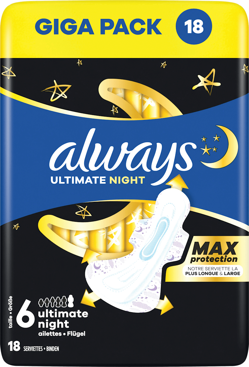 always Binden Ultra Max Protection Ultimate Night mit Flügeln Gr. 6, 18 ...