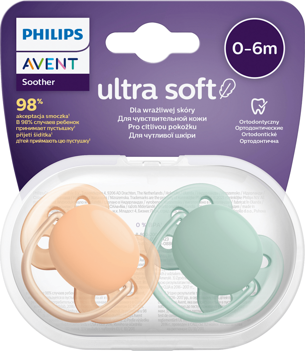 PHILIPS AVENT Schnuller ultra soft Silikon, apricot/grün, 0-6 Monate, 2 ...