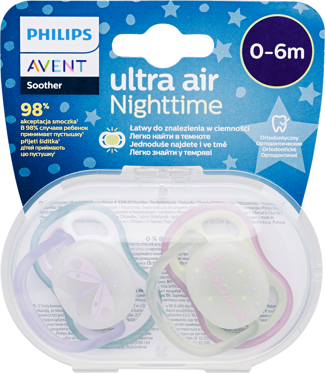 PHILIPS AVENT Éjszakai nyugtató cumi ultra air 6 hónapos korig, kislányos, 2 db | dm.hu