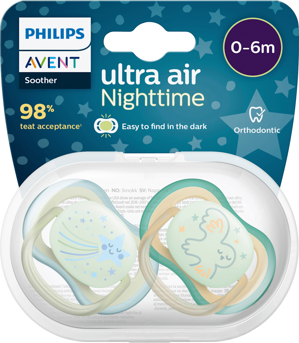 PHILIPS AVENT Schnuller ultra air Nighttime, grün/weiß, 0-6 Monate, 2 ...