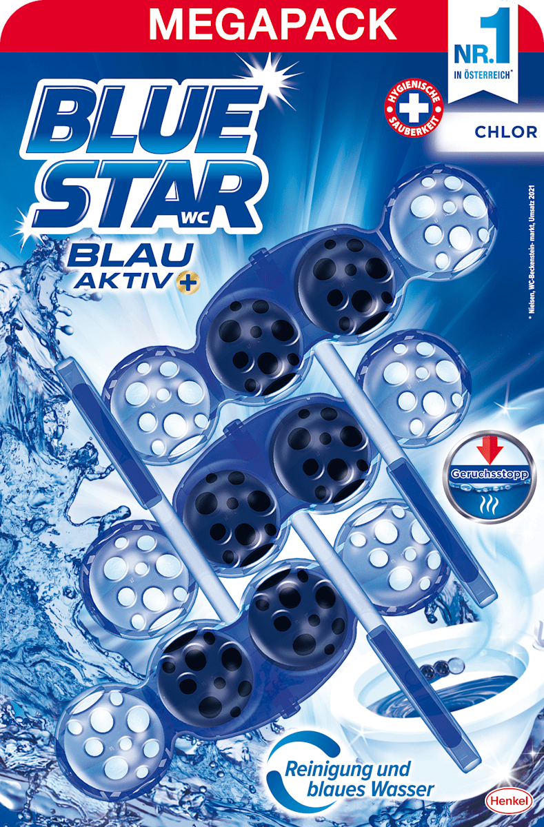 BLUE STAR Blau-Aktiv+ WC-Reiniger Chlor, 3 St | dm.at