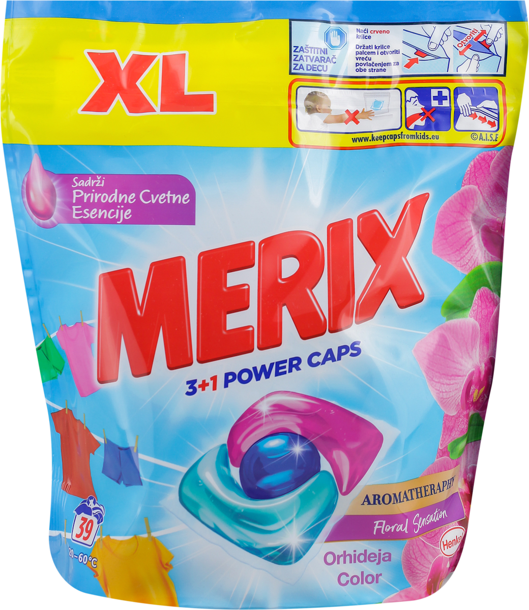 MERIX 3+1 POWER CAPS Aromatherapy ESSENTIALS kapsule za mašinsko pranje veša - orhideja i ulje ...