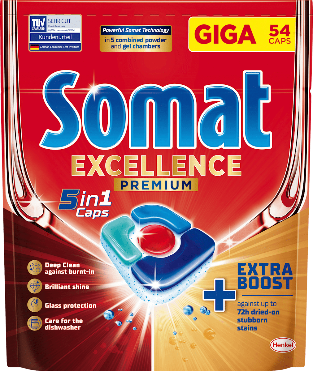 Somat Таблетки за съдомиялна машина Excellence Premium 5в1, 54 броя, 1 ...