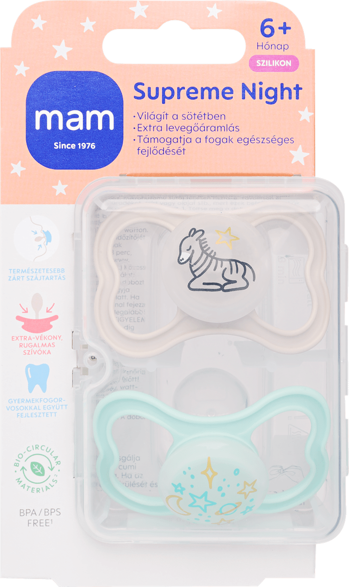 mam Supreme Night éjszakai szilikon cumi, 6 hónapos kortól, unisex, 2 db | dm.hu