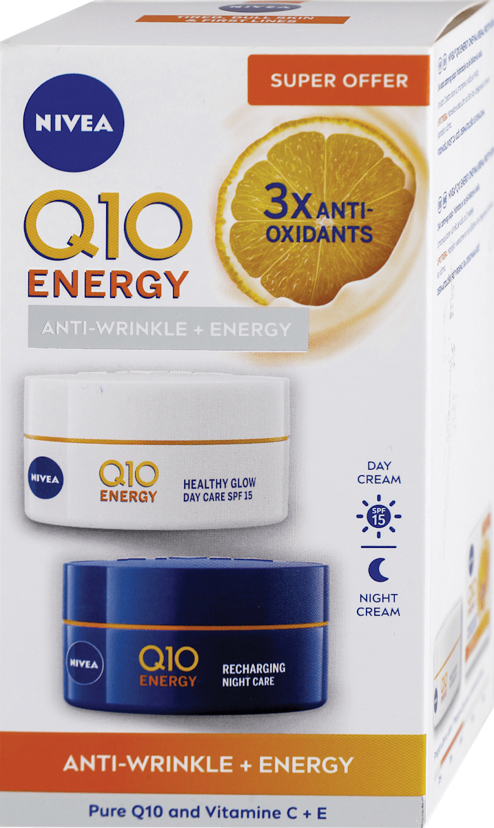 NIVEA Q10 ENERGY ANTI-WRINKLE + ENERGY duo pack - dnevna i noćna krema za lice, SPF 15, 100 ml ...