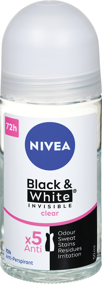 NIVEA antiperspirant roll-on Black & White Invisible Clear, 50 ml | dm.cz