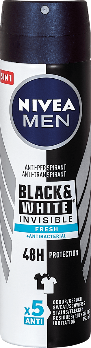 NIVEA MEN Deodorant spray Black&White invisible Fresh, 150 ml | dm.ro