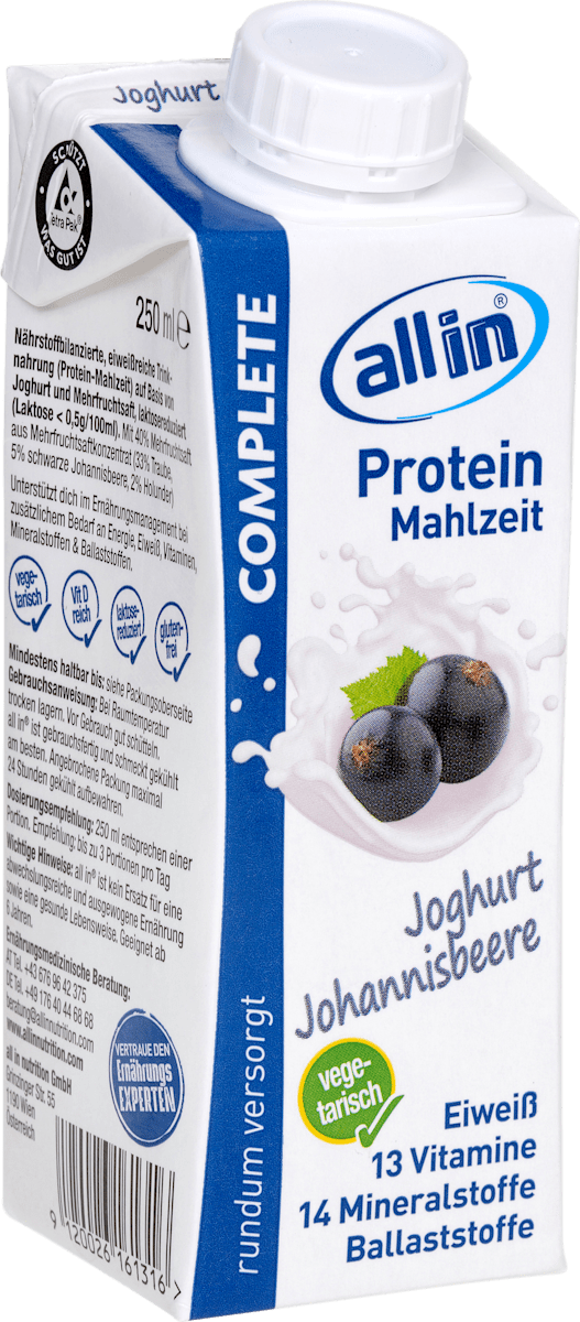 allin Trinkmahlzeit Protein Complete Joghurt Johannisbeere, 250 ml | dm.at