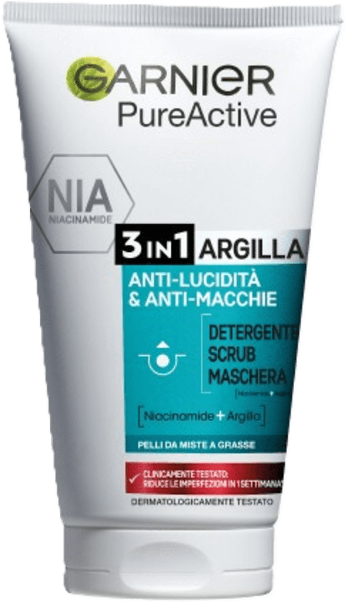 GARNIER PureActive Detergente PureActive 3in1 anti-lucido e anti-macchie argilla e niacinamide ...