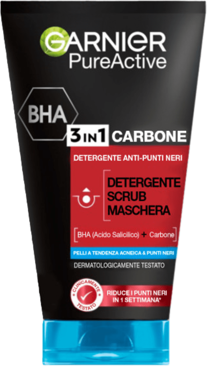 GARNIER PureActive Detergente PureActive 3in1 anti-punti neri carbone e BHA, 150 ml | dm Italia