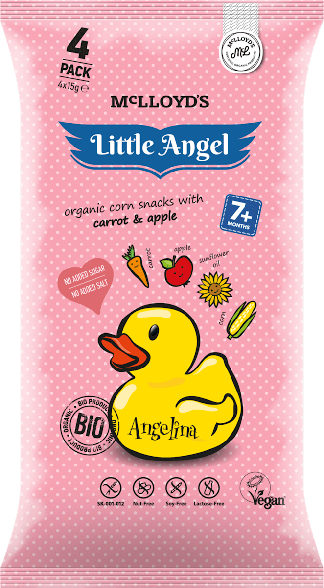 Little Angel Angelina bio kukuřičný snack s příchutí mrkve a jablka, 60 ...