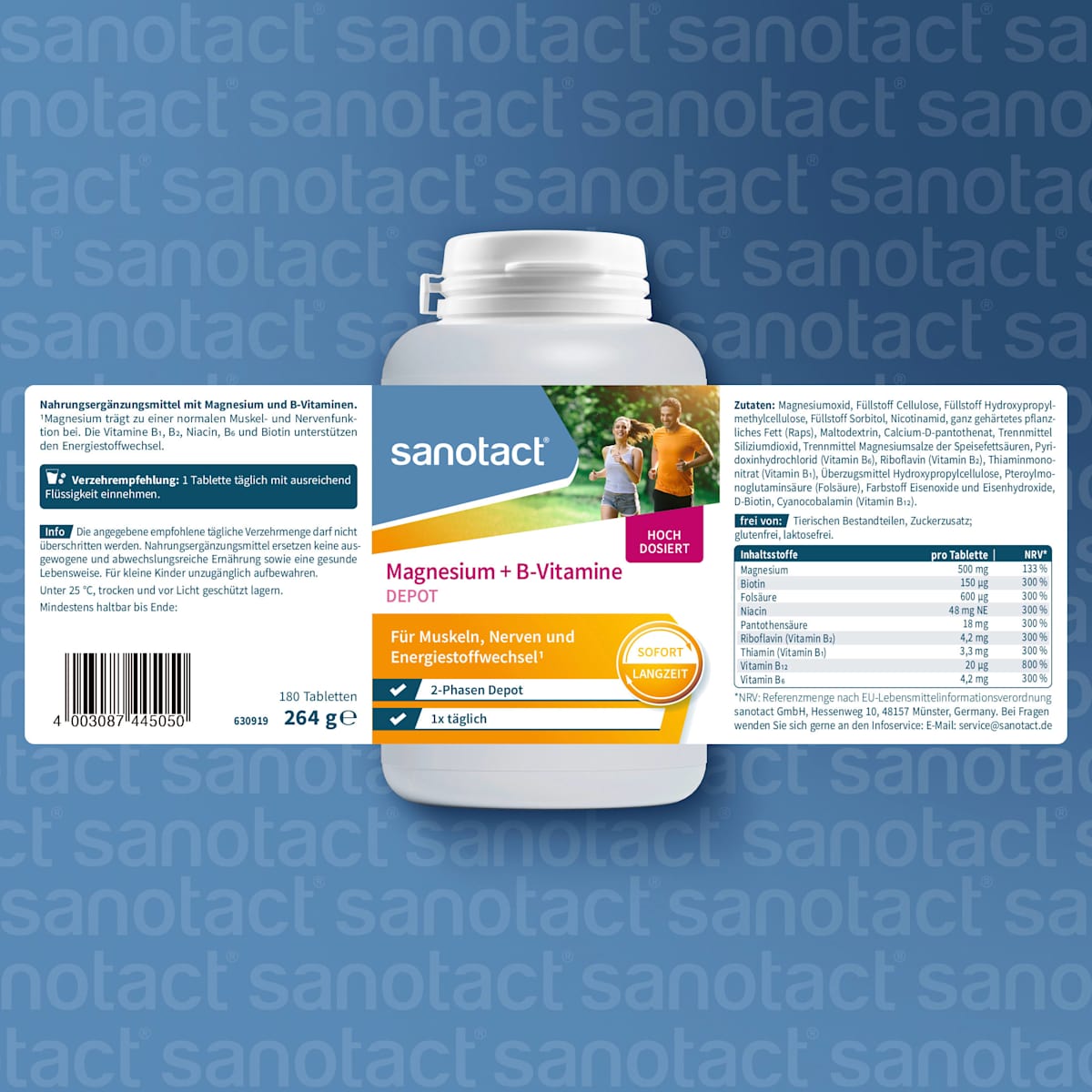 sanotact Magnesium 500 + B-Vitamine Tabletten 180 St, 264 g dauerhaft günstig online kaufen | dm.de