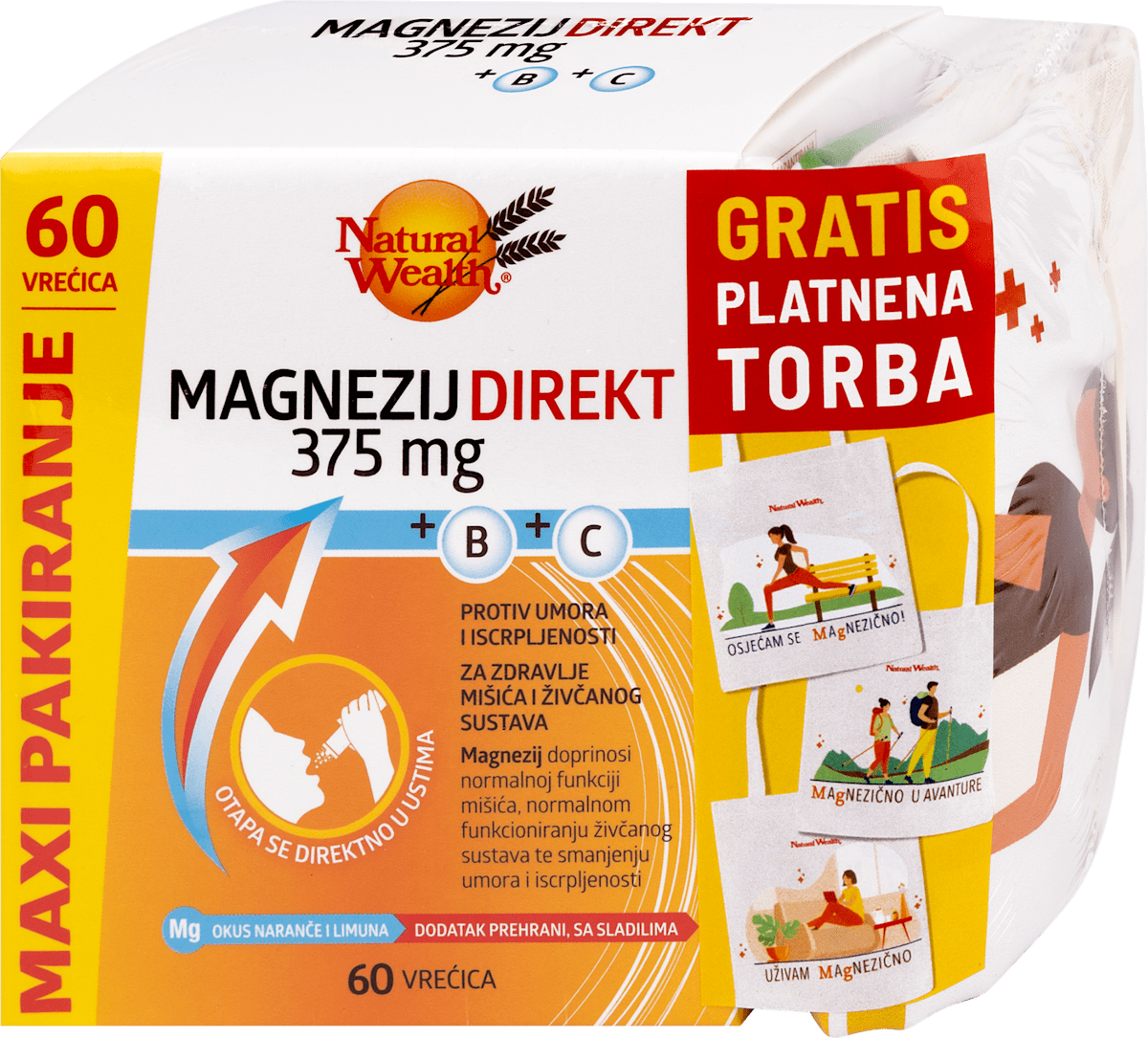 MILSING Magnezij Direkt 375 mg + B + C i platnena torba, 60 kom. | dm.hr