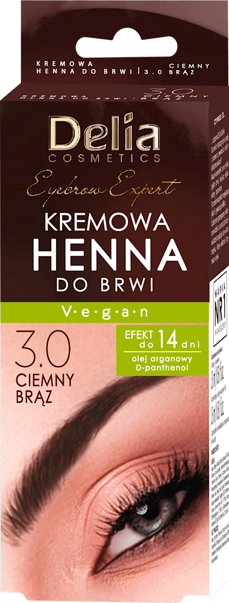 Delia COSMETICS DC - HENNA W KREMIE do brwi 3.0 CIEMNY BRĄZ z ol ...