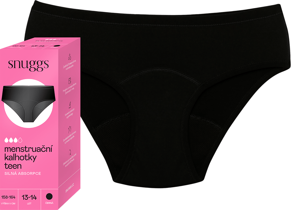 snuggs menstruační kalhotky teen 13-14 let, černá, 1 ks | dm.cz