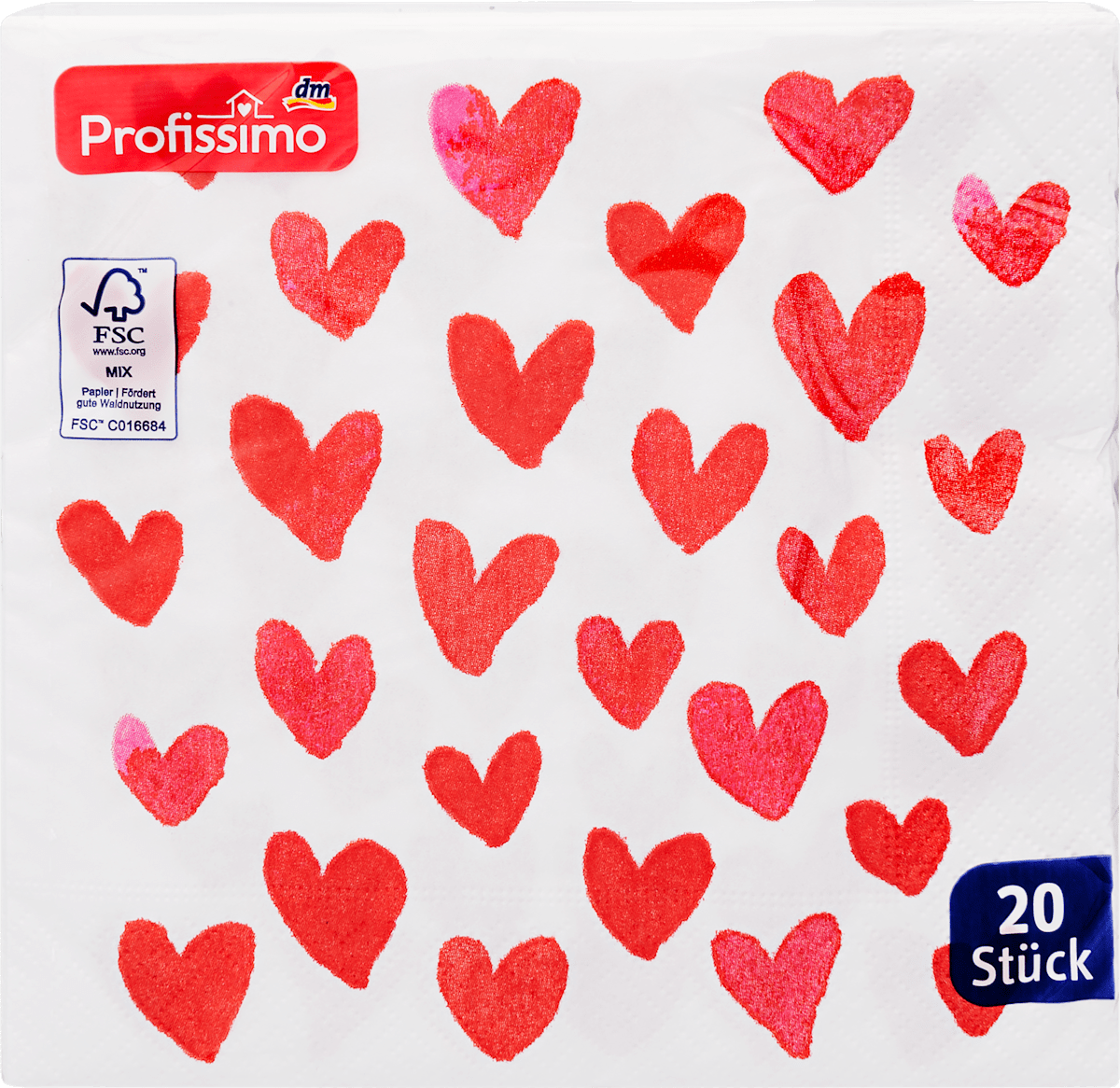 Profissimo Serviete z motivom srca, 33 x 33 cm, 20 kos | dm.si