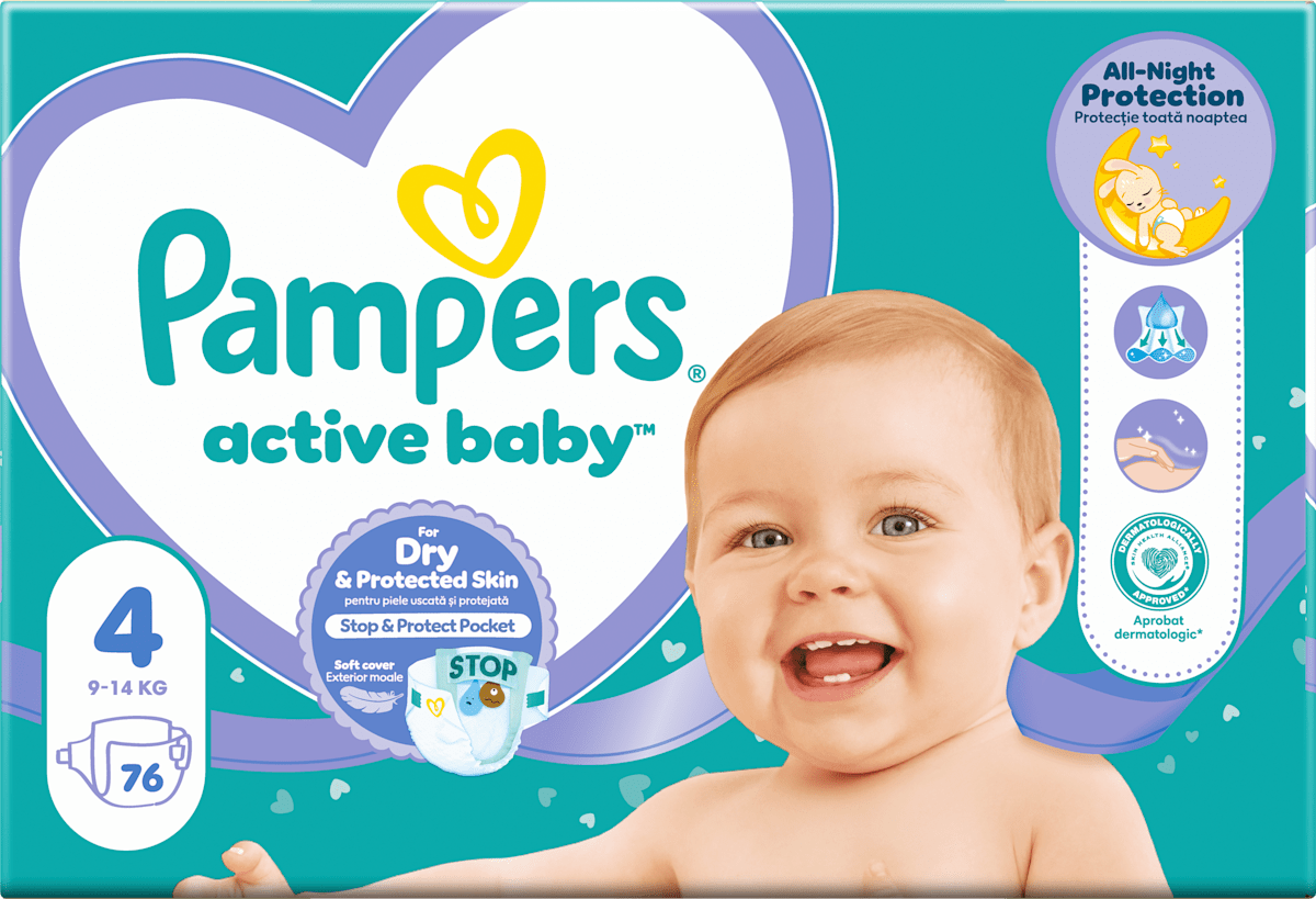 Pampers active baby Пелени active baby, размер 4 (9-14 kg), 76 бр. | dm ...