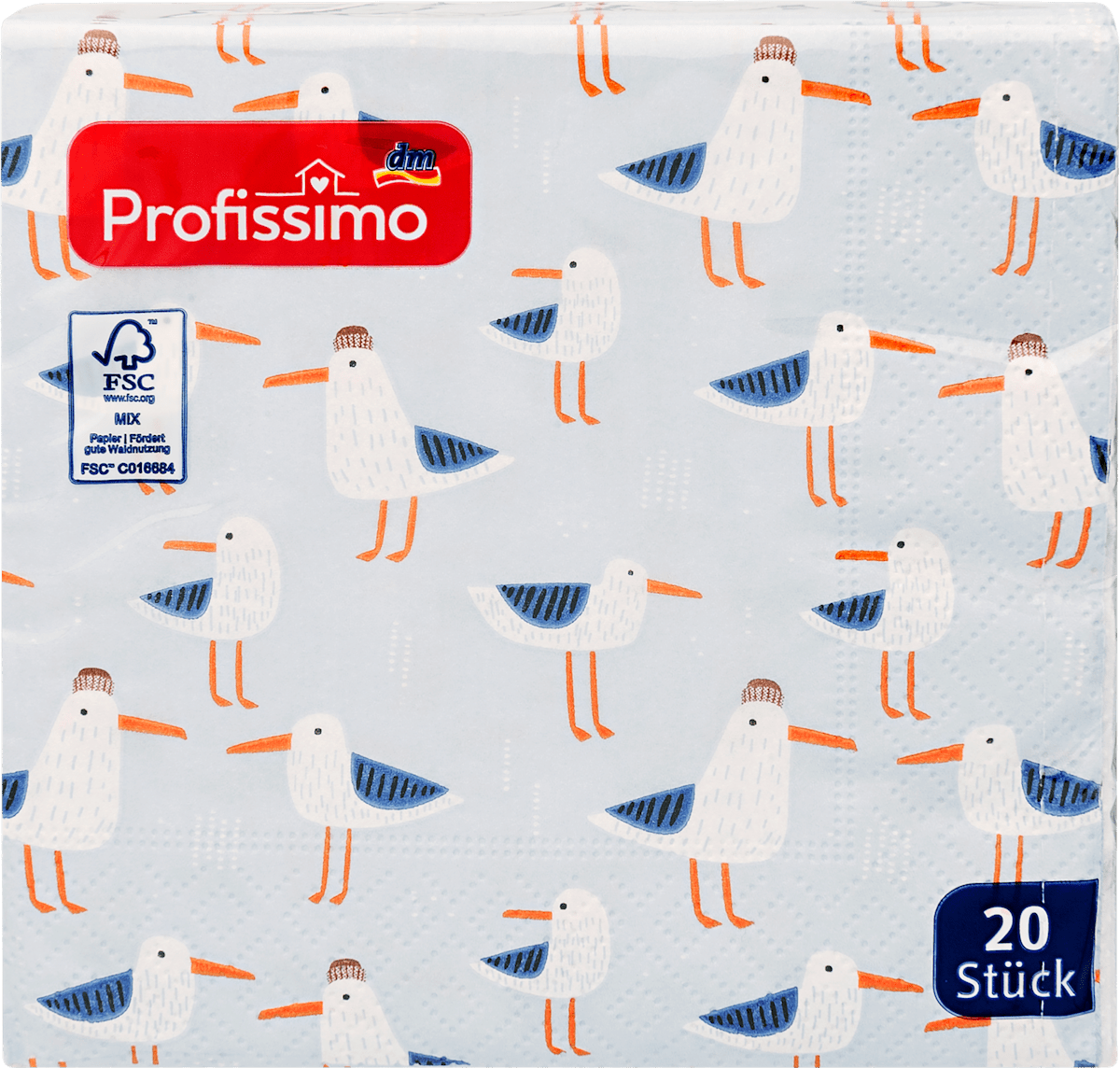 Profissimo Ubrusi, 3–slojni, motiv galebova, 25 x 25 cm, 20 kom. | dm.hr