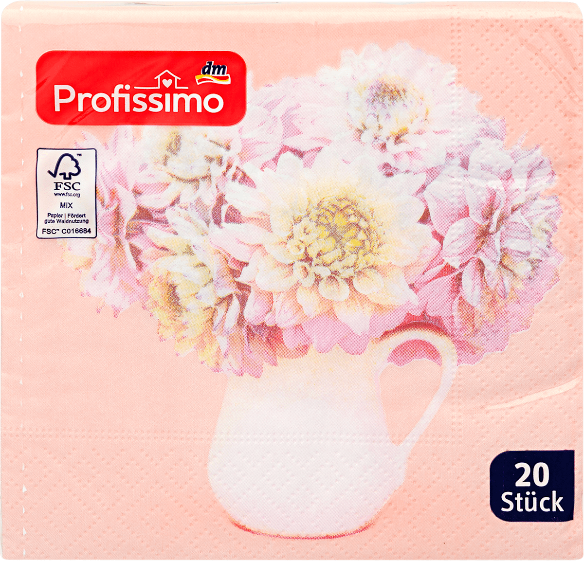 Profissimo Ubrusi, 3–slojni, motiv vaze s cvijećem, 25 x 25 cm | dm.hr