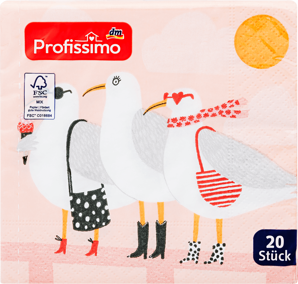 Profissimo Ubrusi, 3–slojni, motiv galebova 25 x 25 cm, 20 kom. | dm.hr