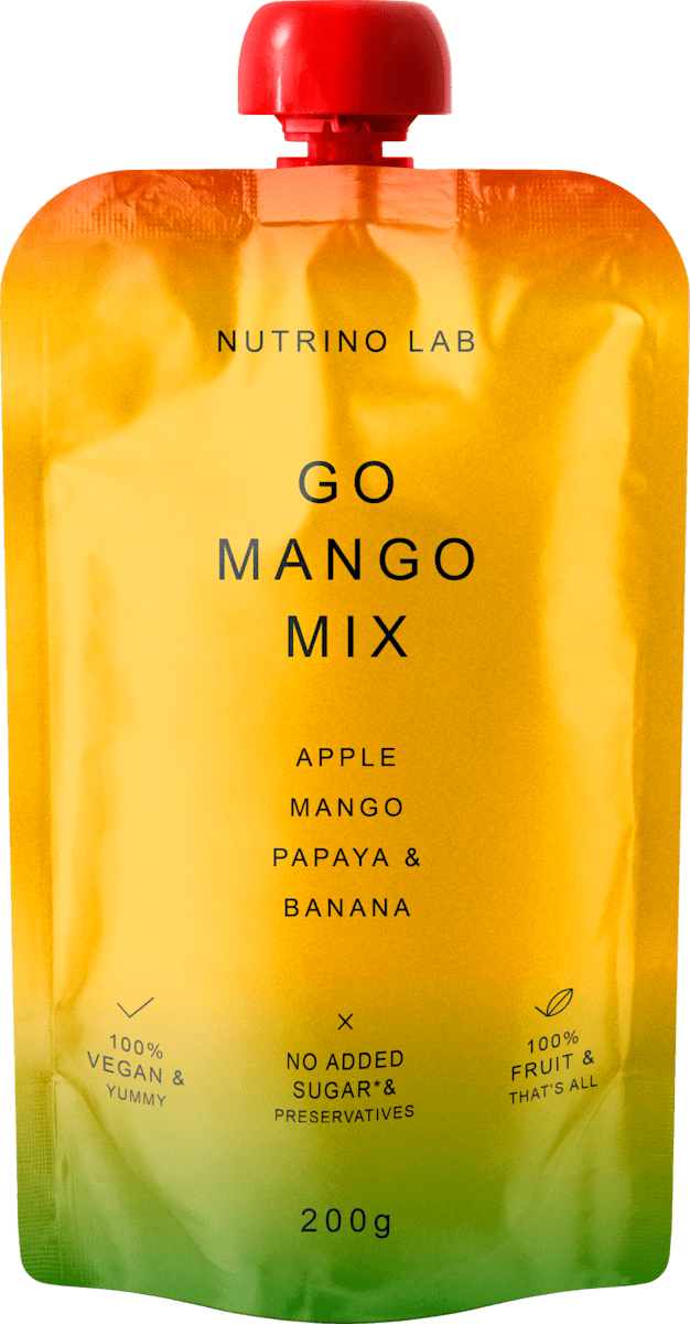 Nutrino Lab GO MANGO MIX piure,măr, mango, papaya și banană, 200 g | dm.ro