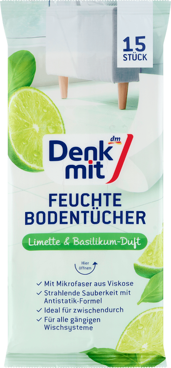 Denkmit Vlažne maramice za brisanje poda – miris limete i bosiljka, 15 ...