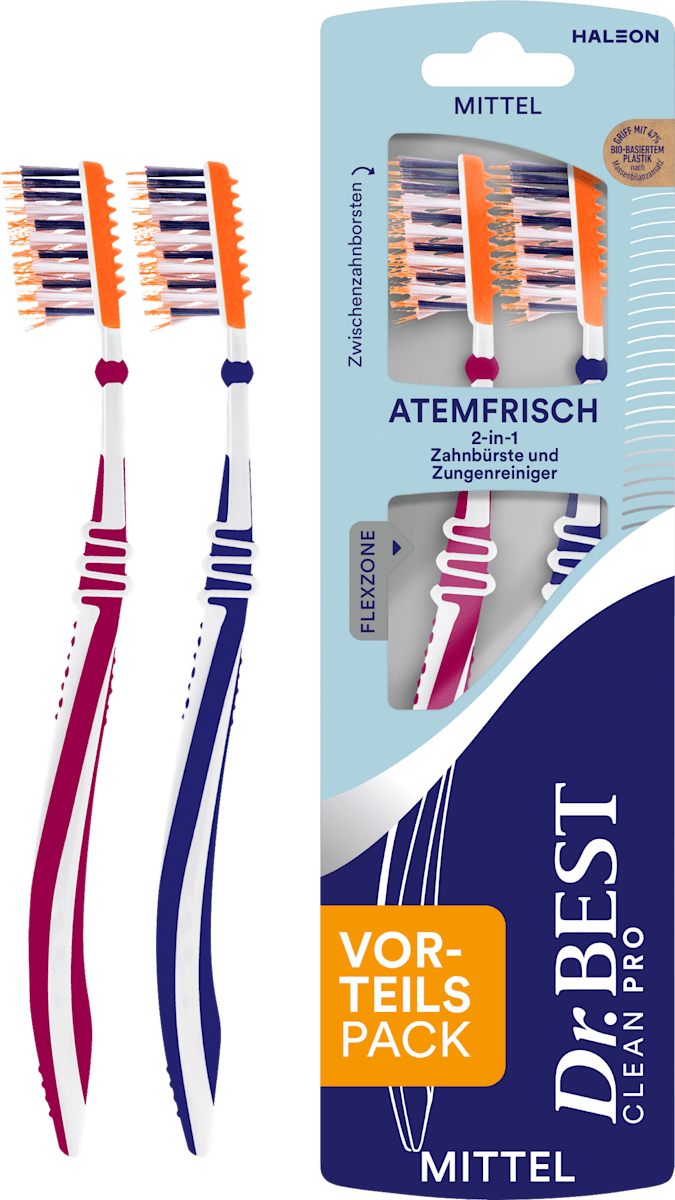 Dr. BEST Zahnbürste Clean Pro Atemfrisch 2in1 mittel, 2 St dauerhaft ...