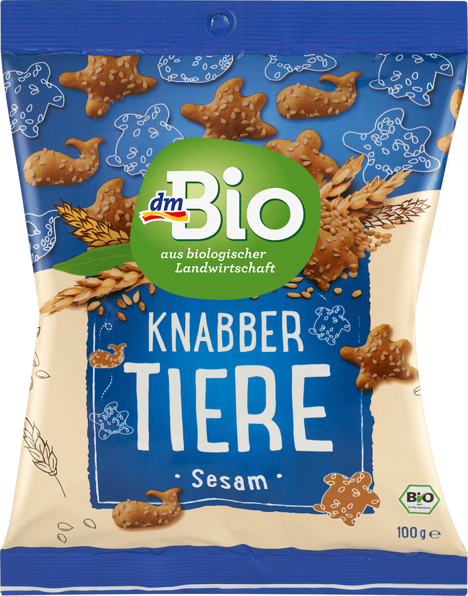dmBio Snack salato con sesamo, tema animaletti, 100 g | dm Italia