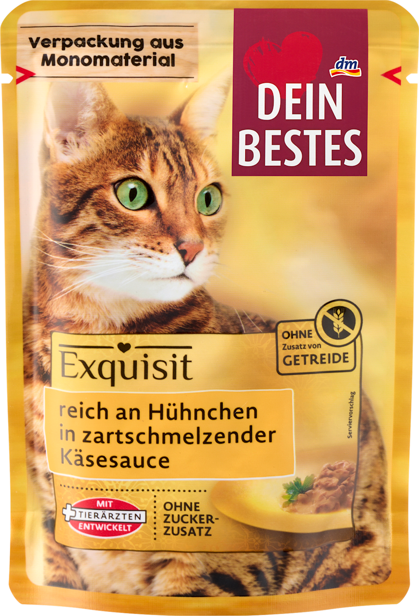 Dein Bestes Nassfutter Katze, reich an Hühnchen in Käsesauce, Exquisit ...