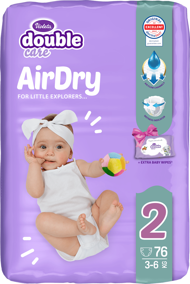 Violeta double care AirDry pelene 2 mini (3 - 6kg), 76 kom. | dm Bosna ...
