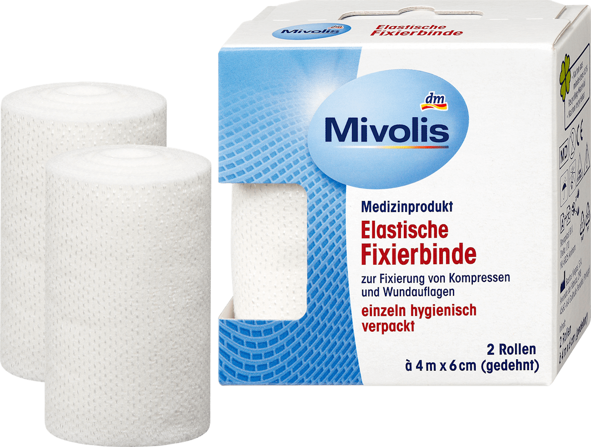 Mivolis Elastische Fixierbinden, 6 cm x 4 m (gedehnt), 2 Rollen, 8 m ...