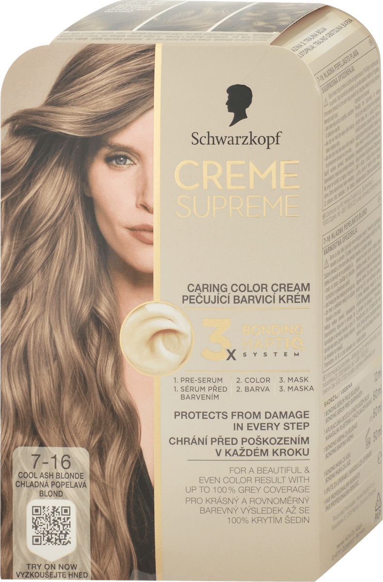 Schwarzkopf CREME SUPREME Barva za lase 7-16 Cool Ash Dark Blonde, 1 ...