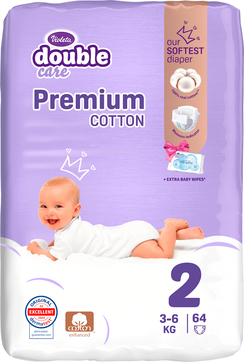 Violeta double care Cotton Premium pelene vel.2 mini (3 - 6 kg), 64 kom ...