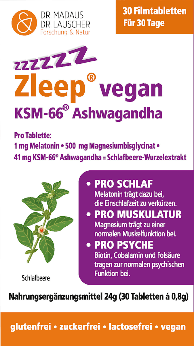 Madaus & Lauscher Zleep vegan KSM-66 Ashwagandha Tabletten 30 St, 24 g ...