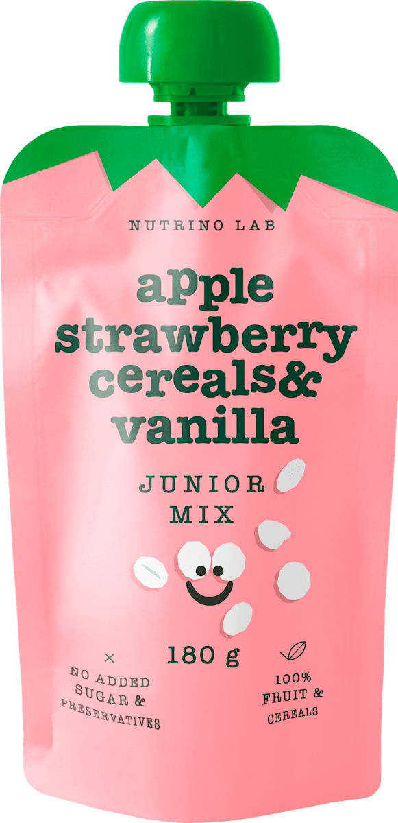 Nutrino Lab JUNIOR MIX piure măr, căpșuni, cereale și vanilie, 180 g ...