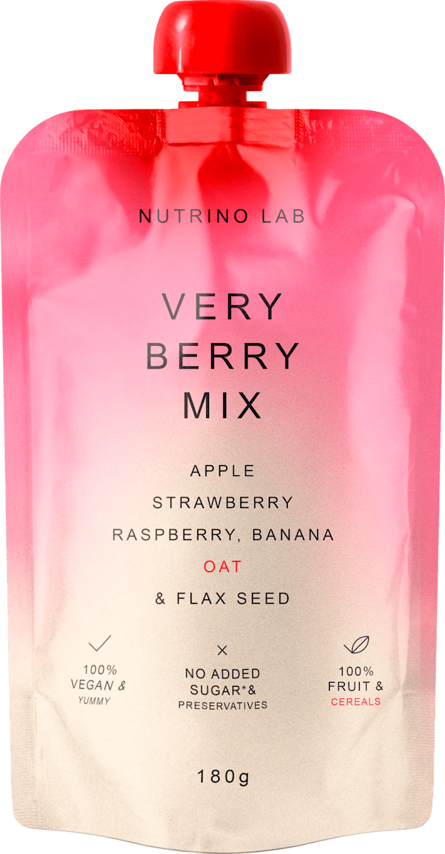 Nutrino Lab VERY BERRY MIX piure măr,căpșună, zmeură, banană, cereale ...