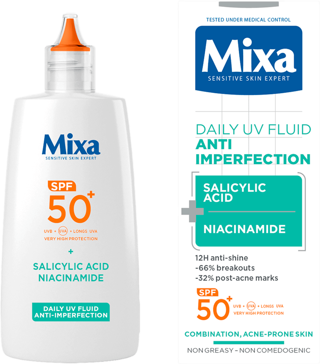 Mixa Слънцезащитен флуид със салицилова киселина, SPF 50+, 40 ml | dm ...