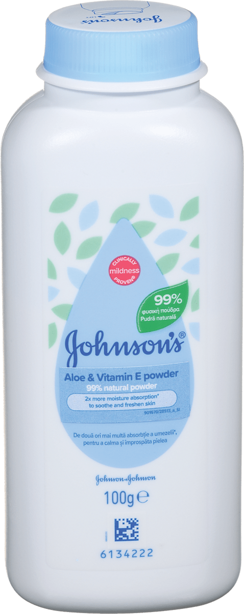 Johnson's baby Otroški puder z aloe vero in vitaminom E, 100 g | dm.si
